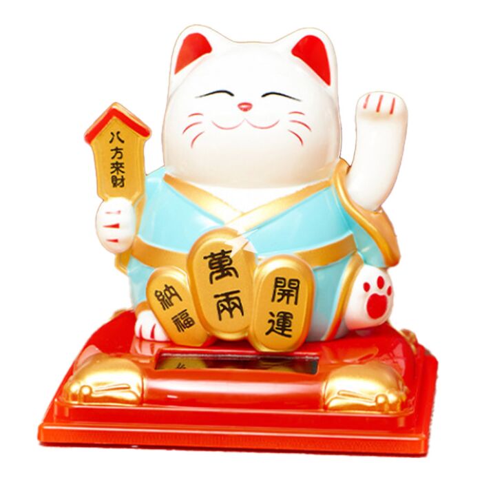 Starry Mart Solar Maneki Neko Waving Lucky Cat Wealth from All Directions Blue Cat 7.5 7.5 9.1cm