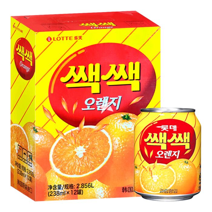 Lotte Sac Sac Orange Juice with Pulp 238ml (12 Cans) | Starry Mart